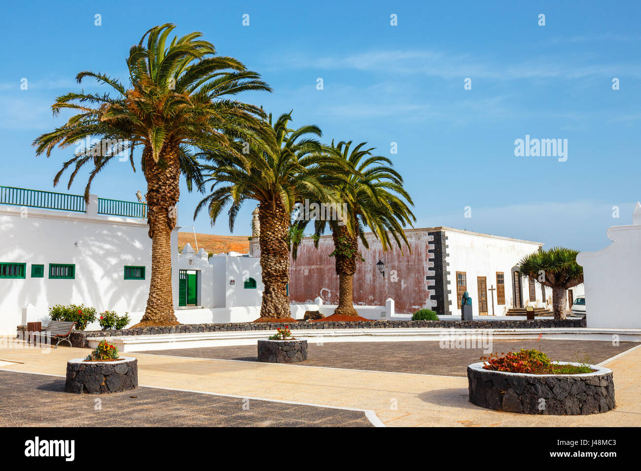 View of the city center of Teguise, former capital of the island of ...