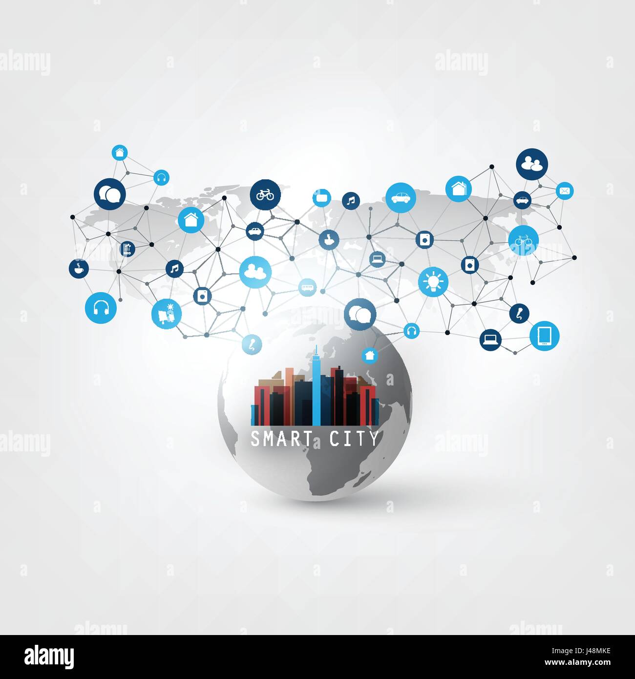 Colorful Smart City, Cloud Computing Design Concept with Icons - Digital Network Connections ...