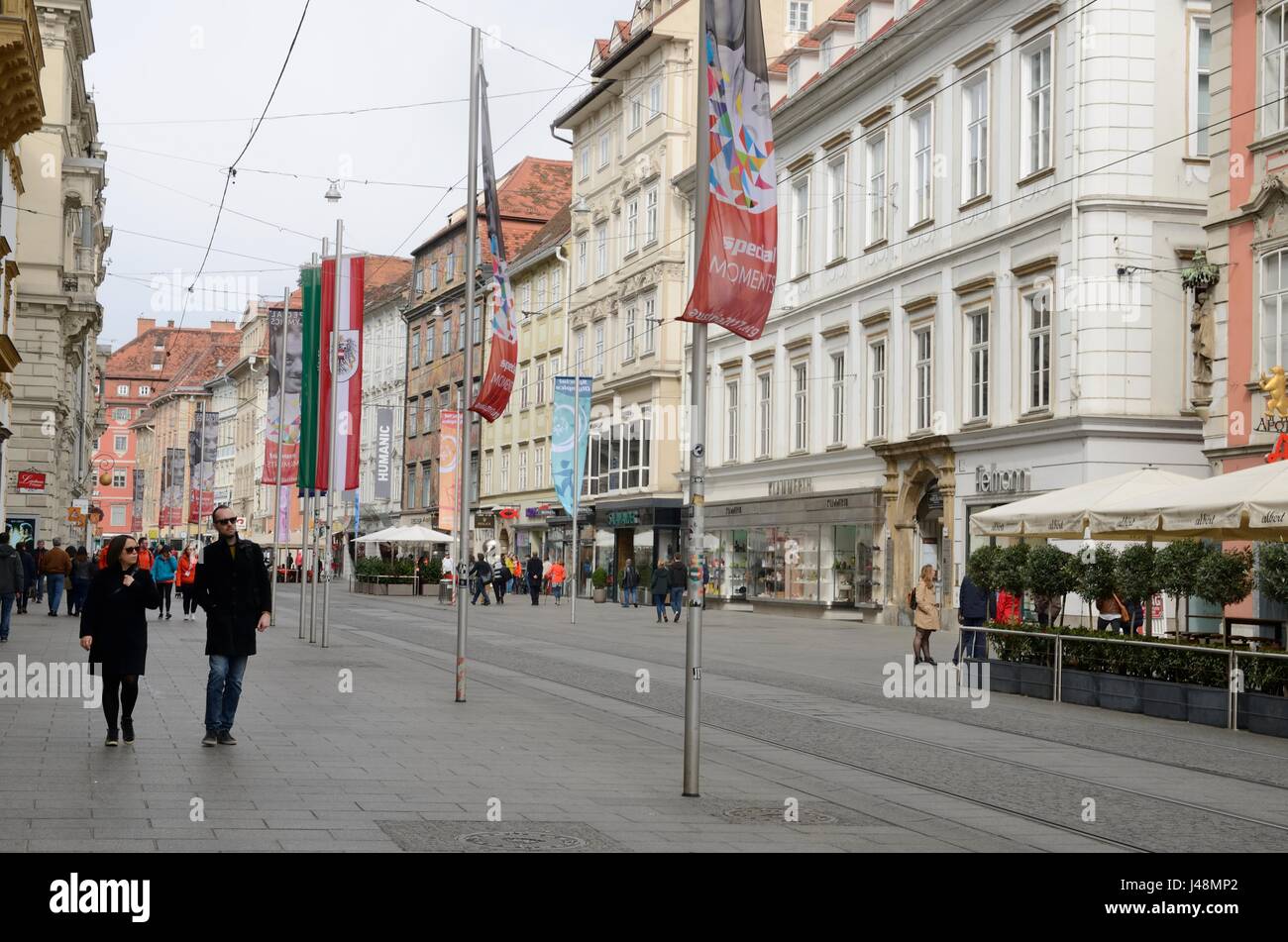 People strolling along Herrengasse street in Graz, the capital of ...
