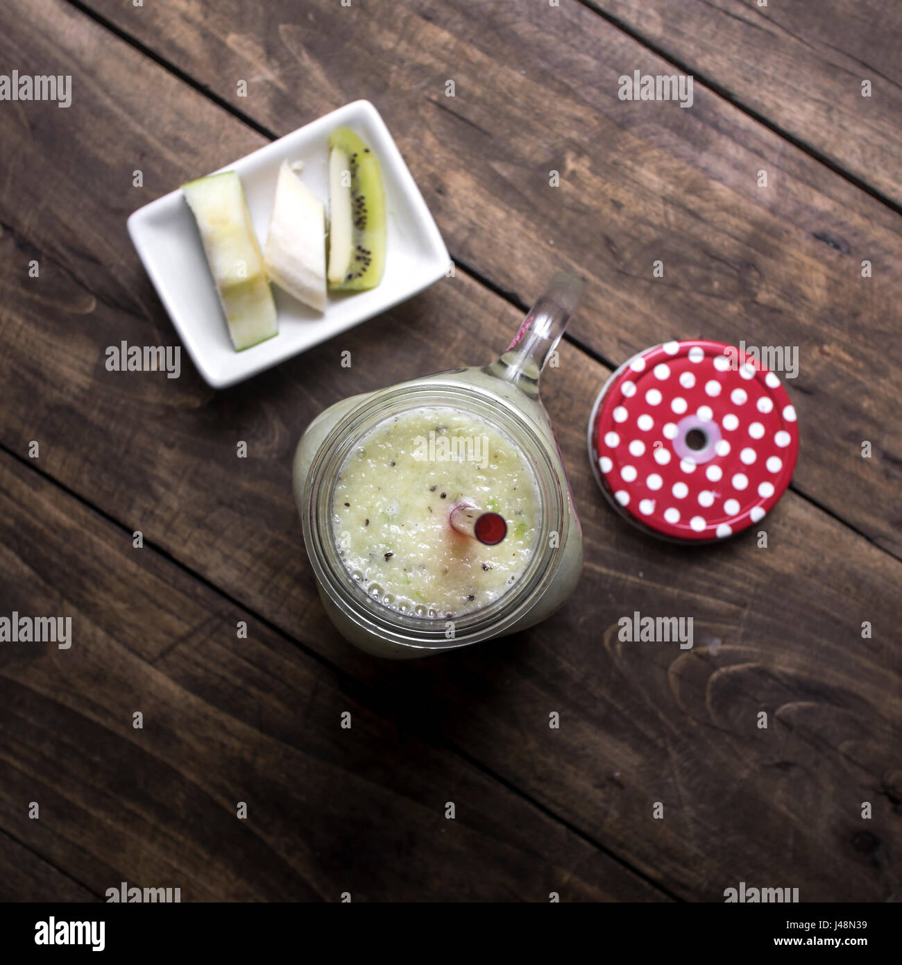 fruit smoothie on table, from above Stock Photo - Alamy
