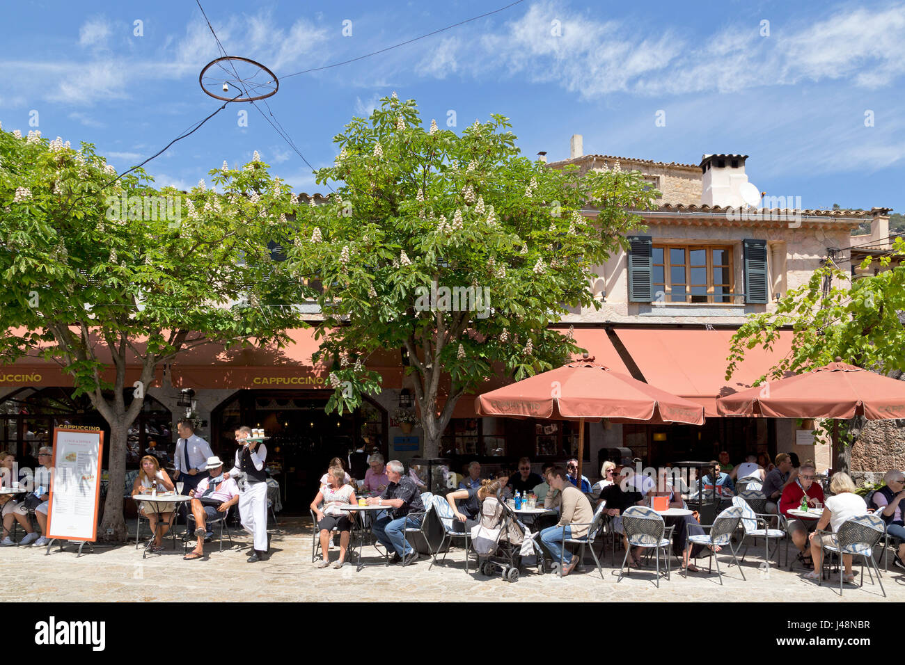 pavement café at the town centre of Valldemossa, Majorca, Spain Stock ...
