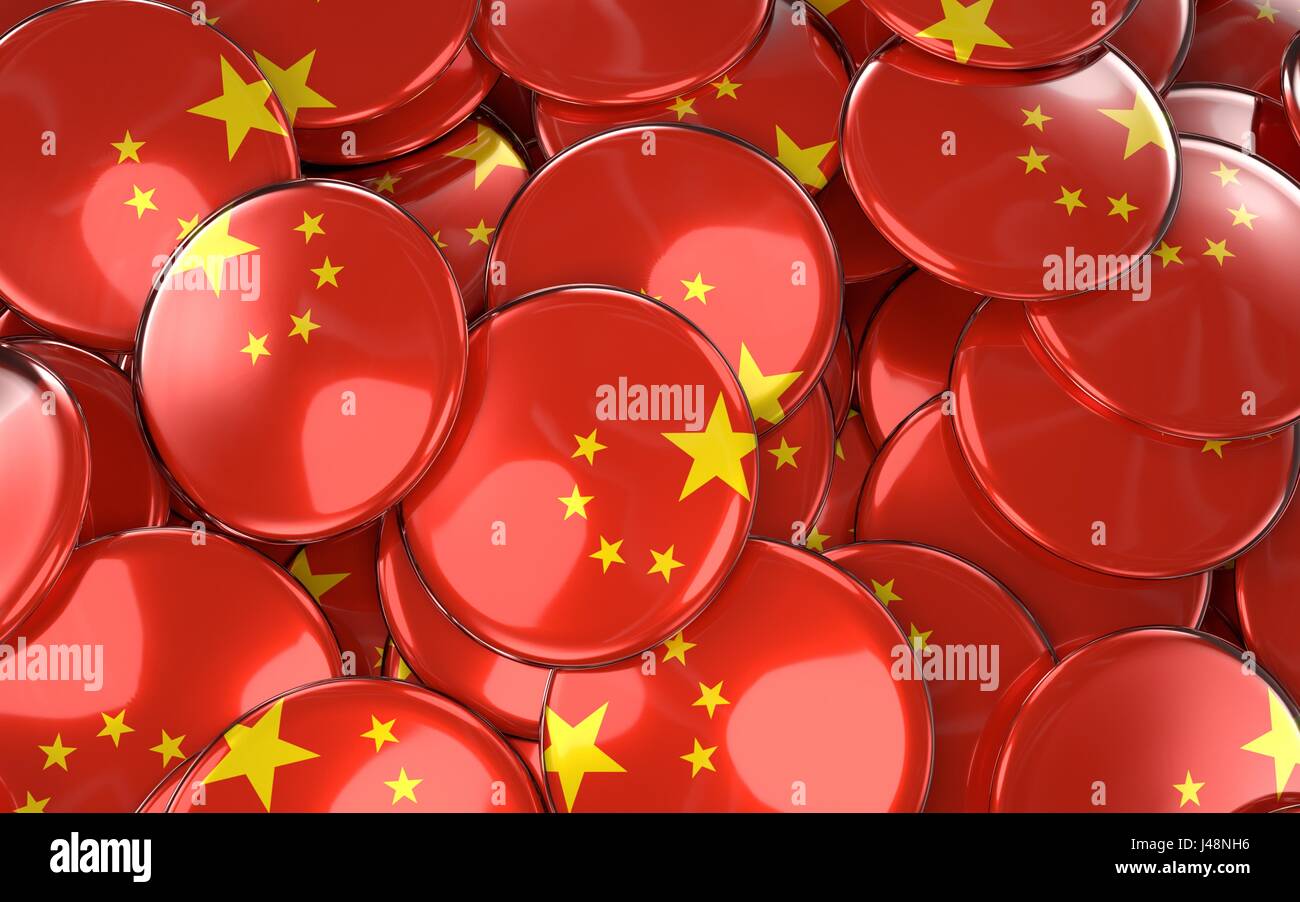 China Badges Background - Pile of Chinese Flag Buttons. 3D Rendering ...