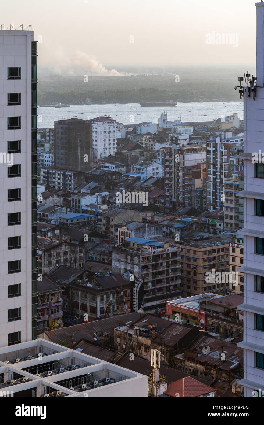 Ramshackle buildings at the downtown in Yangon (Rangoon), Myanmar ...