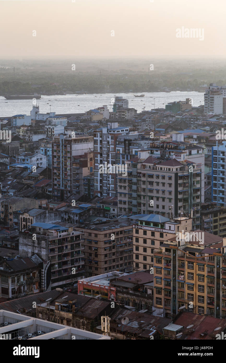 Ramshackle buildings at the downtown in Yangon (Rangoon), Myanmar ...