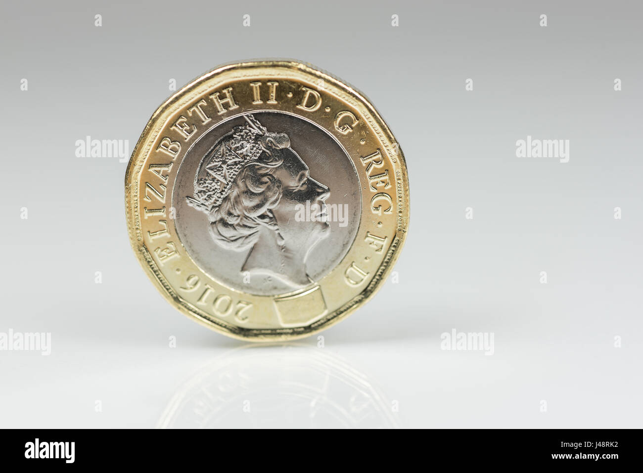 New British one pound sterling coin up close macro studio shot against ...