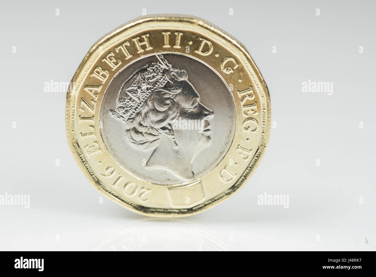 New British one pound sterling coin up close macro studio shot against ...