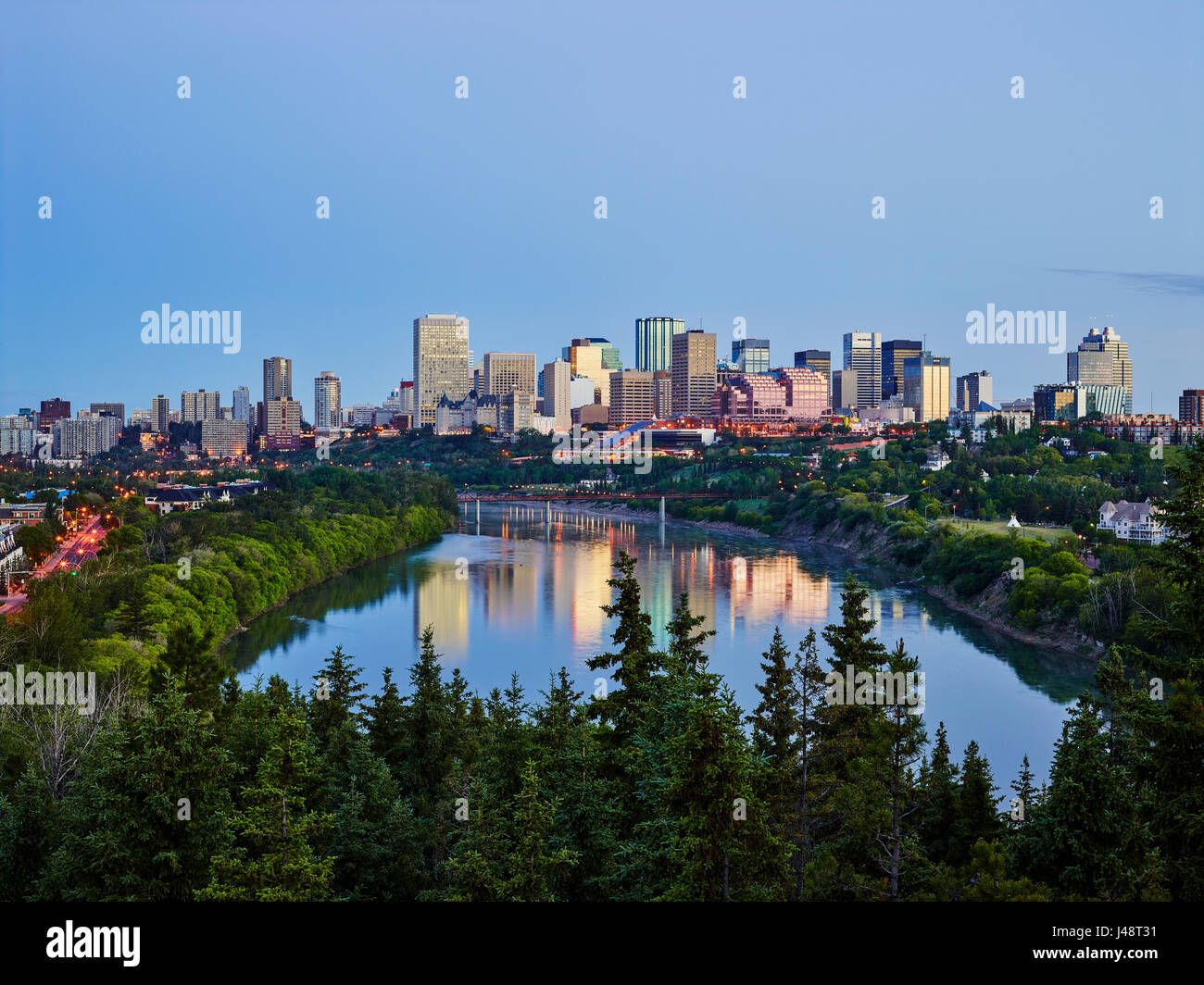 Skyline of downtown Edmonton and the North Saskatchewan River under a ...