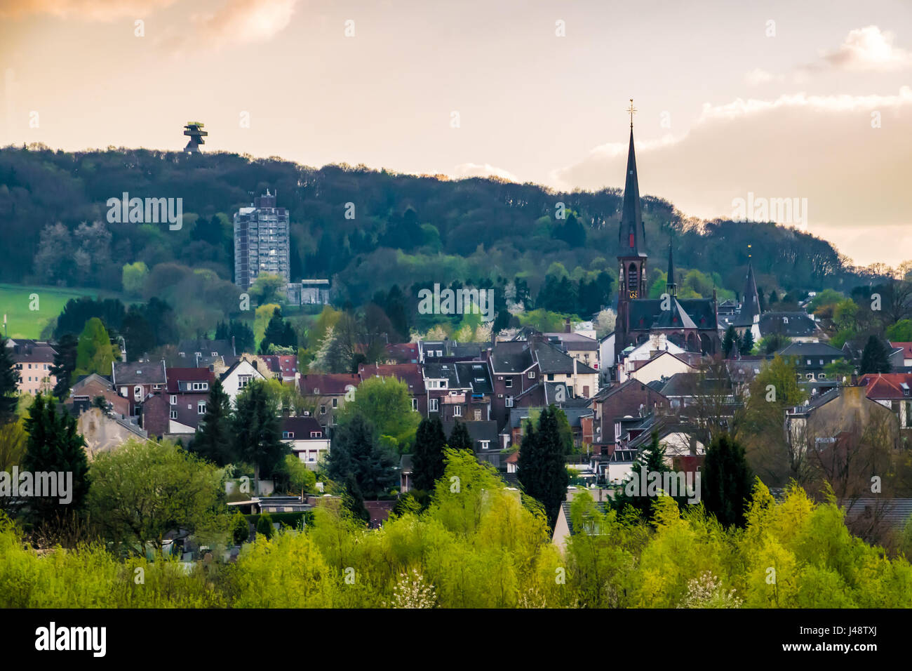 Traditional german town city center in the Eifel church spring Stock ...