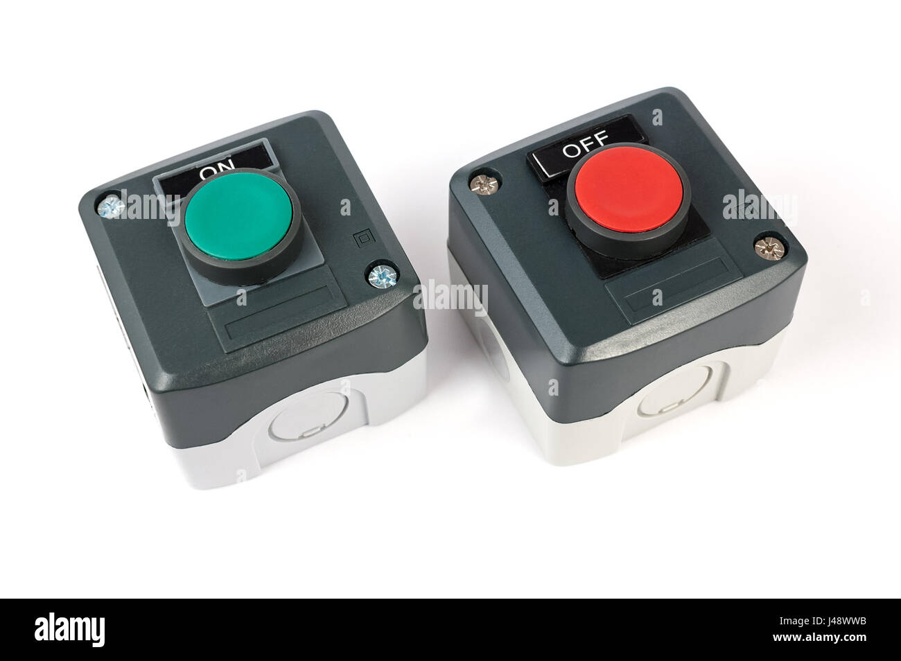 Push button station. Start stop electronic control. Assembled Stations Stock Photo - Alamy