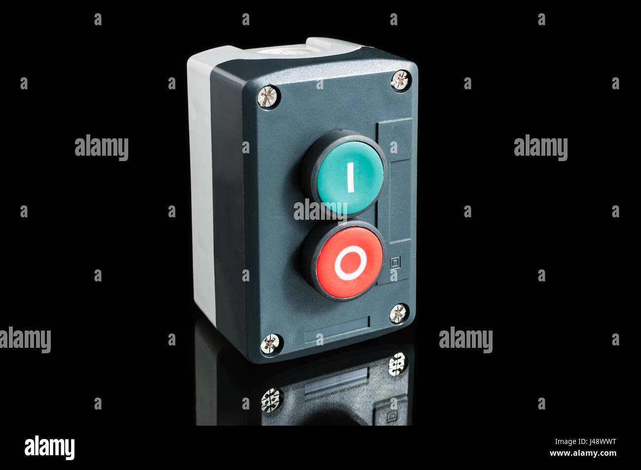 Push button station. Start stop electronic control. Assembled Stations Stock Photo - Alamy
