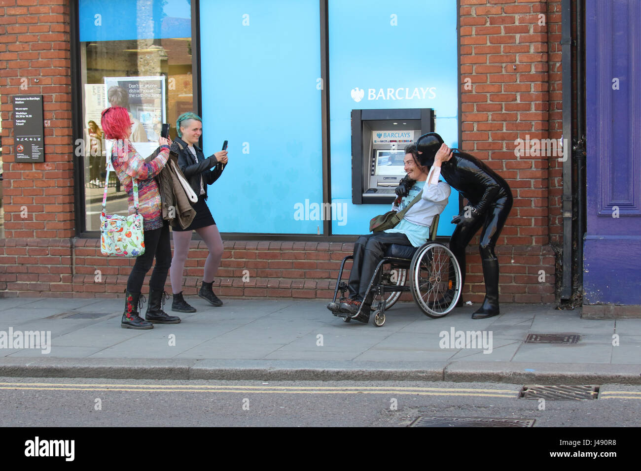 Maldon, Essex, UK. 10th May, 2017. The Gimp Man of Essex appears in the ...