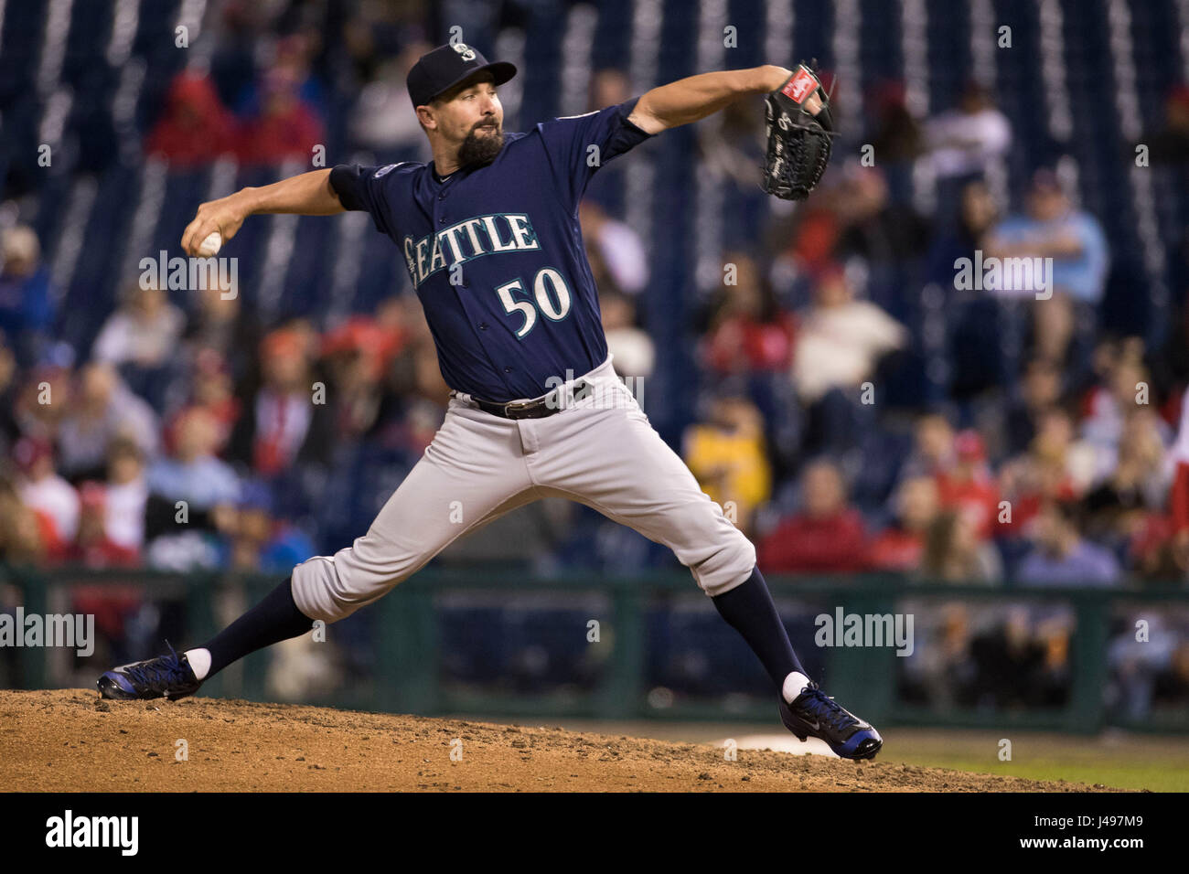 Philadelphia, Pennsylvania, USA. 9th May, 2017. Seattle Mariners relief ...
