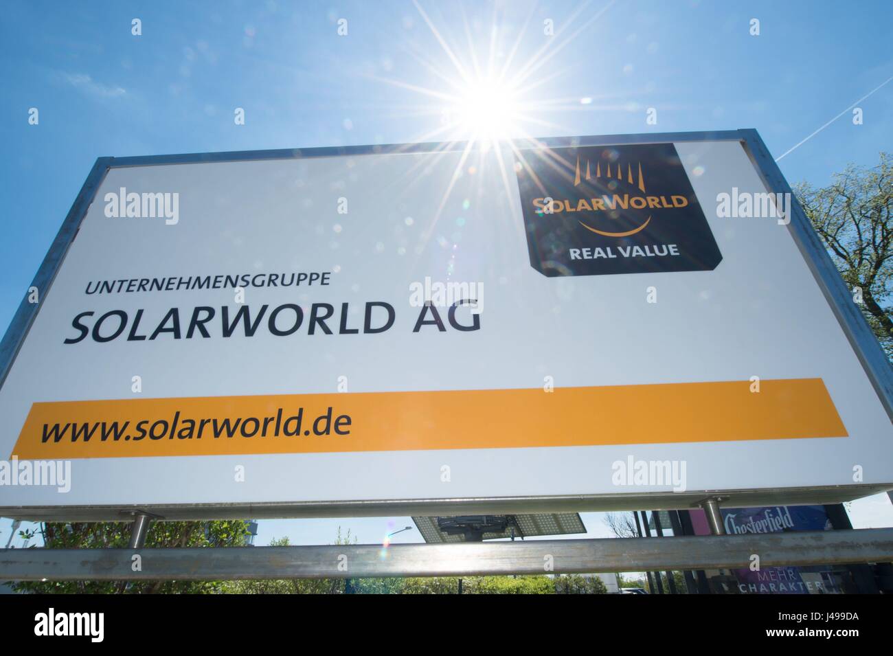 Freiberg, Germany. 11th May, 2017. A sign featuring the company logo at ...