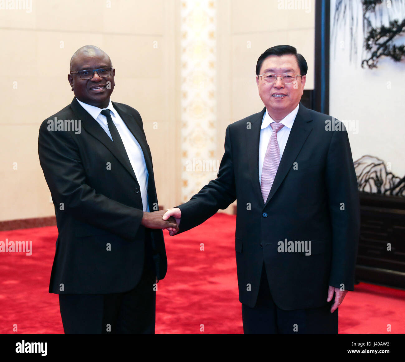 Beijing, China. 11th May, 2017. Zhang Dejiang (R), chairman of the ...