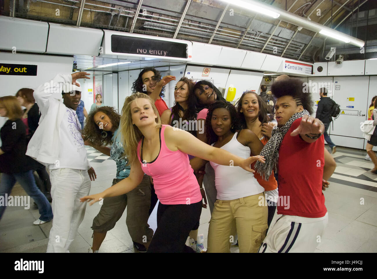 Group of young dancers have fun on the London Underground Stock Photo ...