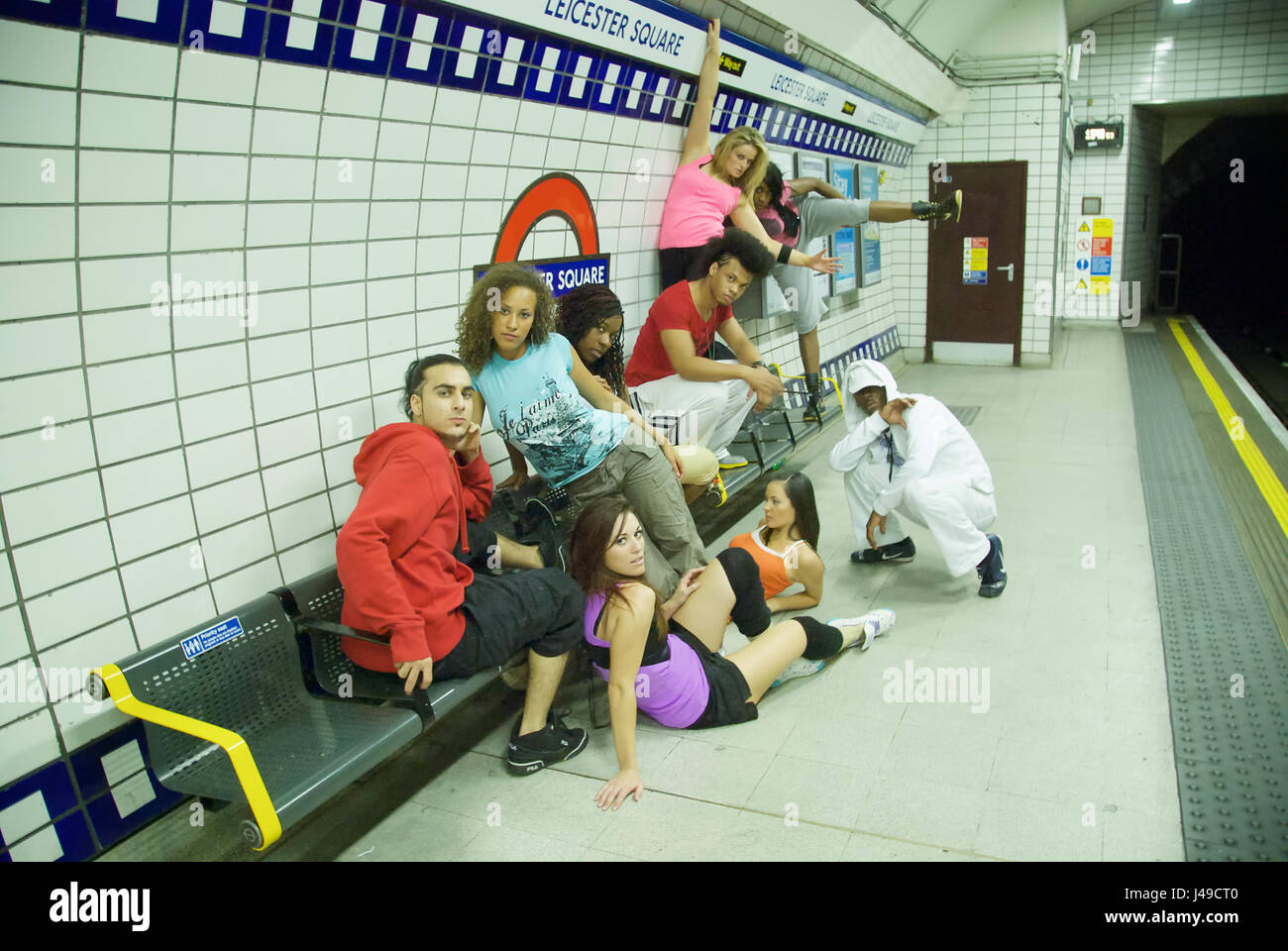 Group of young dancers have fun on the London Underground Stock Photo ...