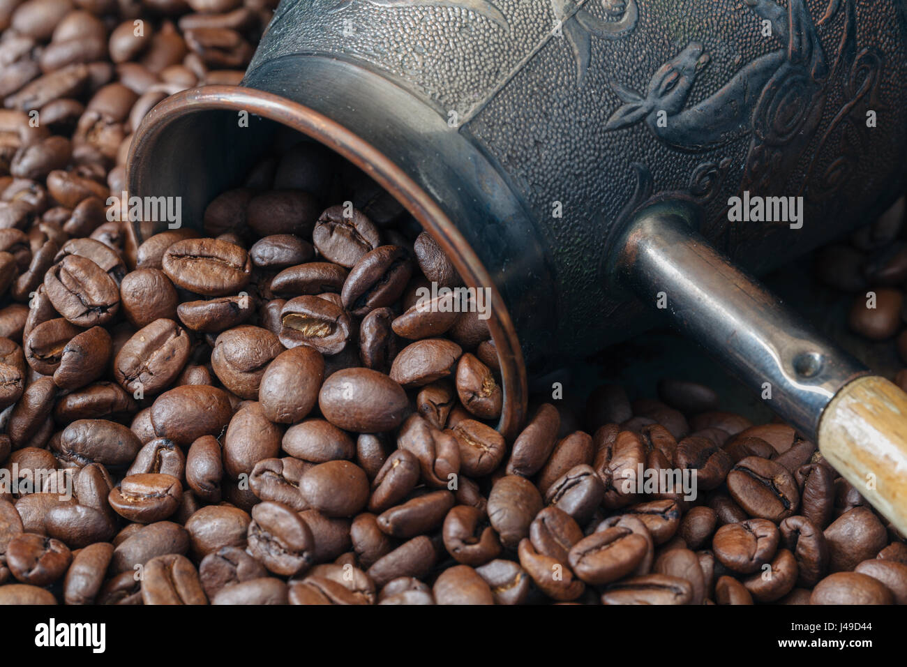 Turkish Coffee Pot, Cezve With Coffee Beans Stock Photo - Alamy