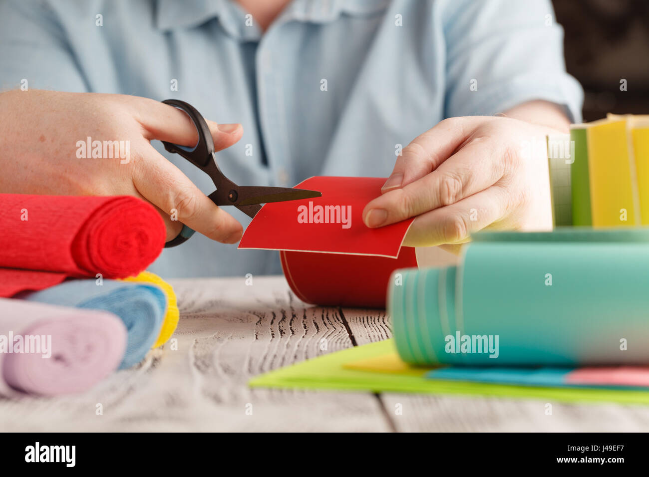 scrapbooking handmade concept. male do paper craft Stock Photo - Alamy