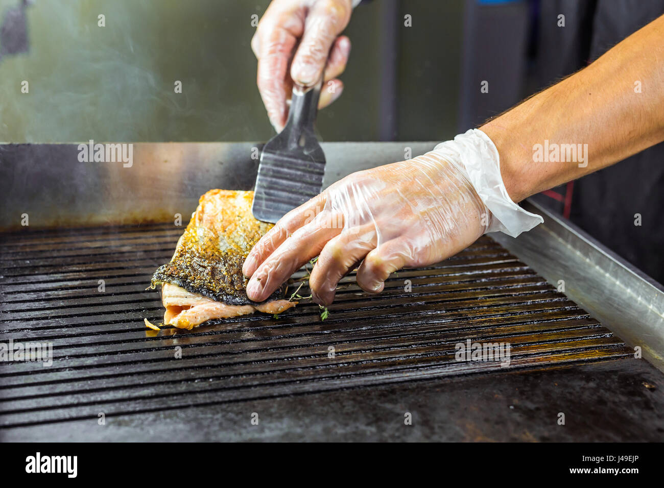 cooking fish Steak close-up Stock Photo - Alamy