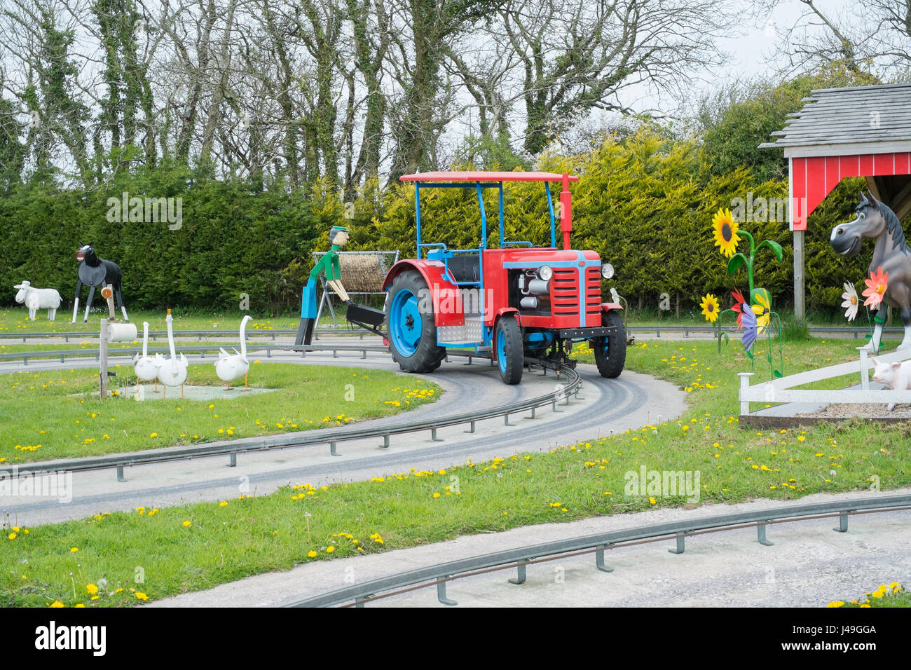 Tractor ride at Woodlands Family Theme Park, Totnes, Devon , England ...