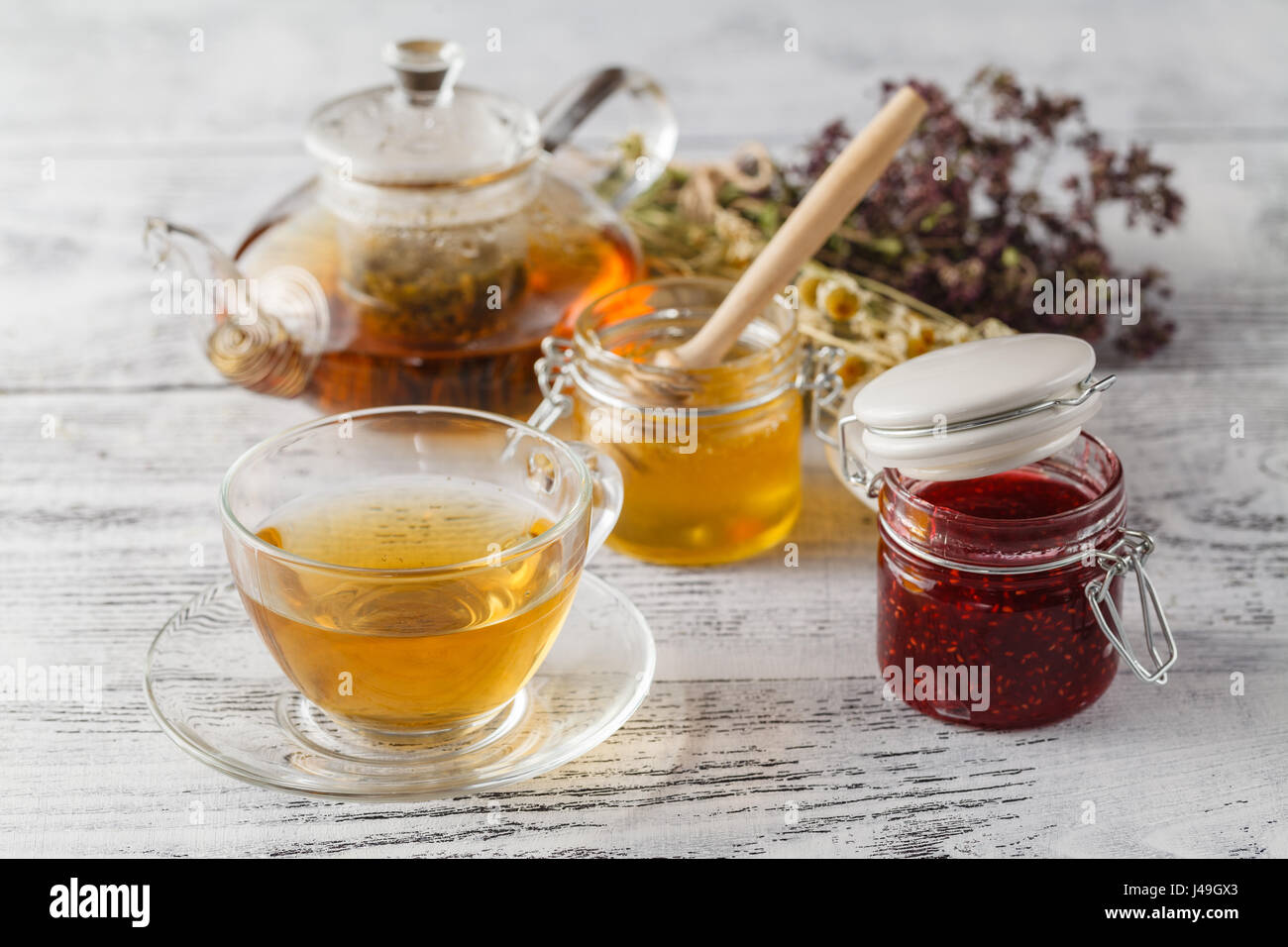 Jar with raspberry jam Stock Photo - Alamy
