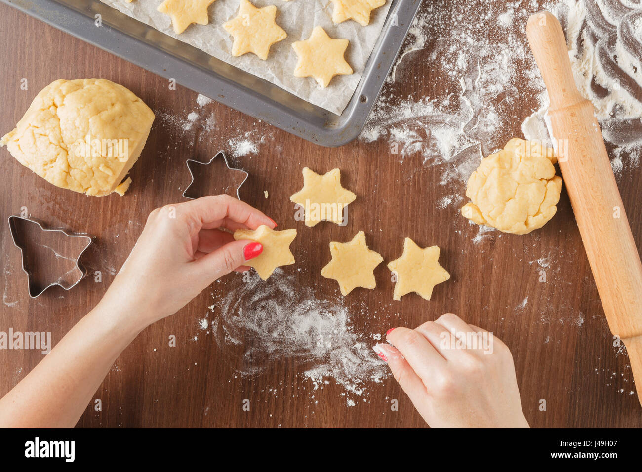 Cooking figure pastry close up on the table and ingredients. horizontal ...