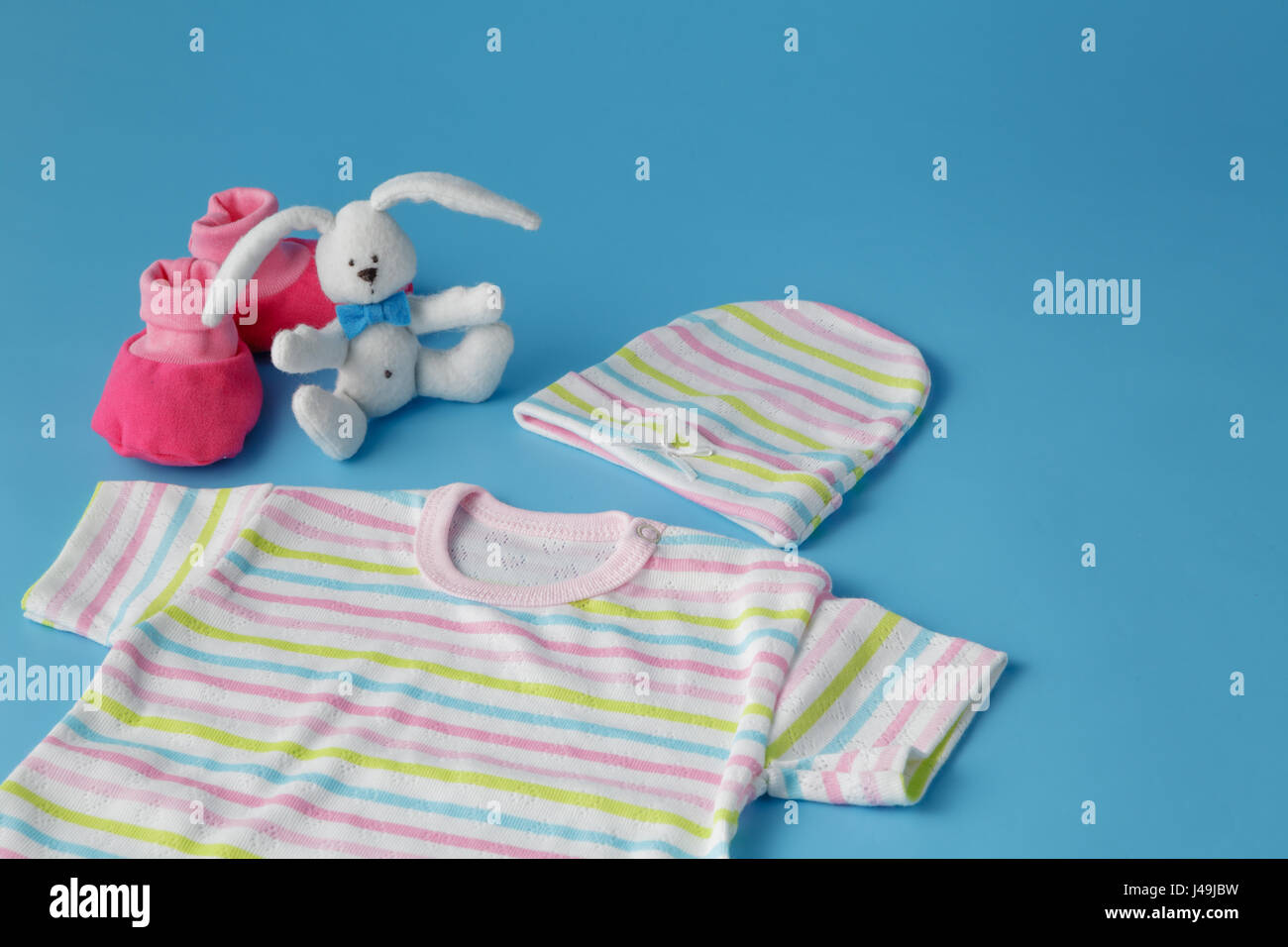 Baby Products on Blue Background Stock Photo - Alamy