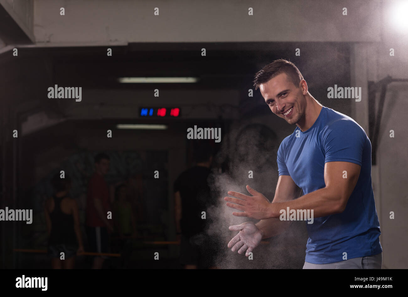 Gym Chalk Magnesium Carbonate hands clapping man for climbing workout ...