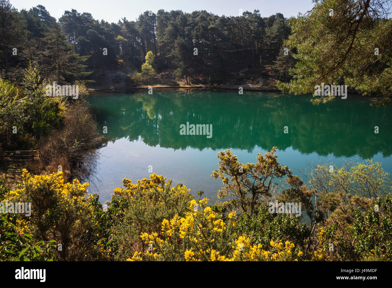 Beautiful landscape image of old clay pit quarry lake with unusual ...