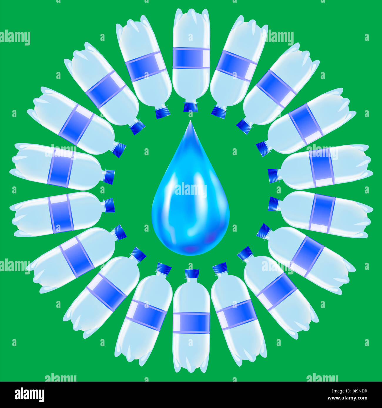 Set of Plastic Water Bottles and Blue Water Drop Stock Photo - Alamy