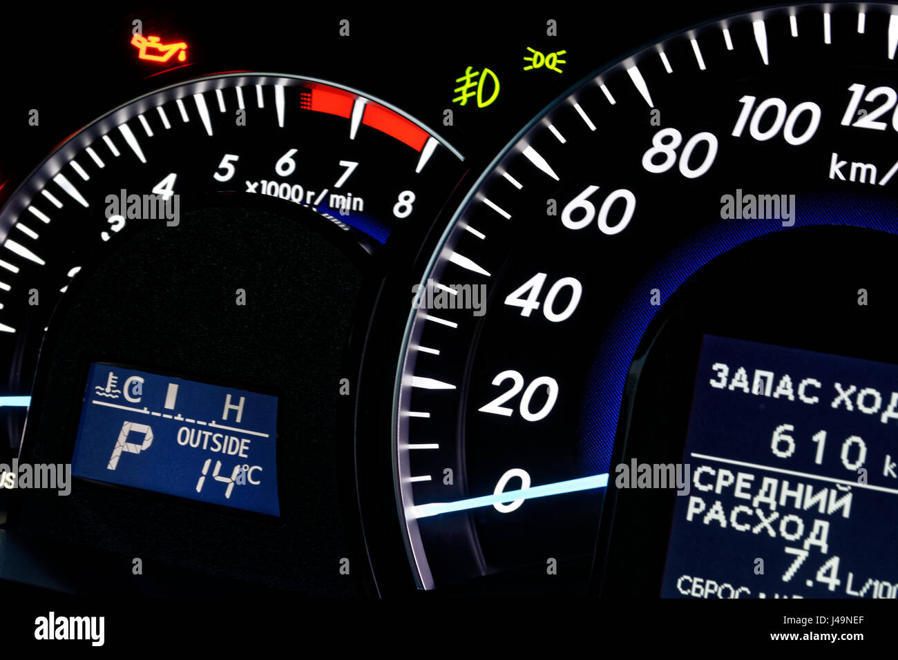 Speedometer and tachometer on the dashboard of a car Stock Photo - Alamy