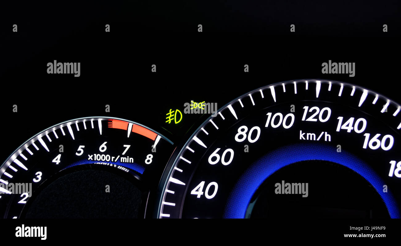 Speedometer and tachometer on the dashboard of a car Stock Photo - Alamy
