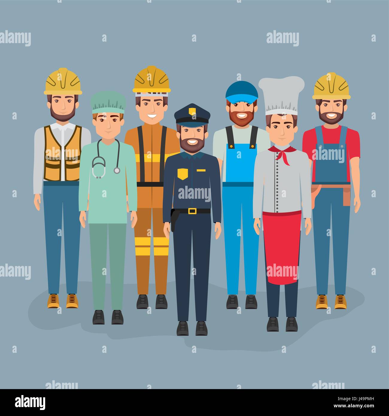 color background with group of men of different professions Stock ...