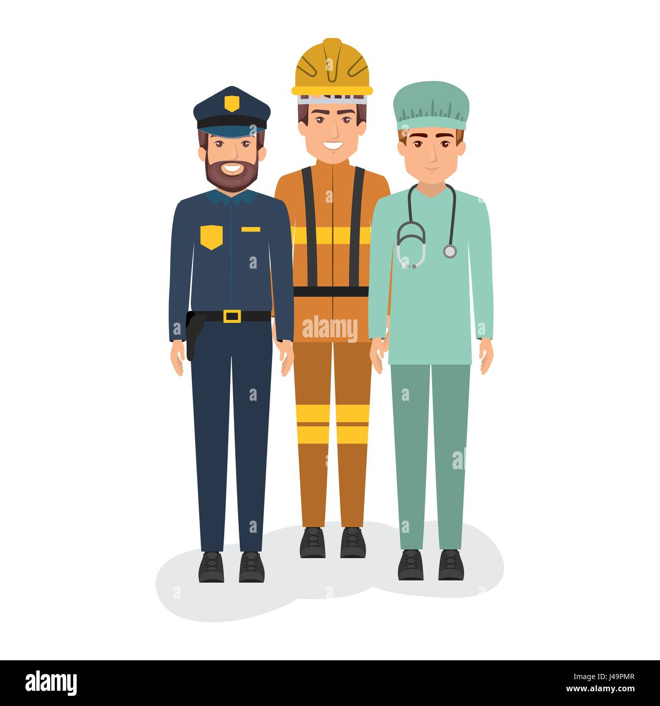 white background with policeman and firefighter and doctor Stock Vector ...