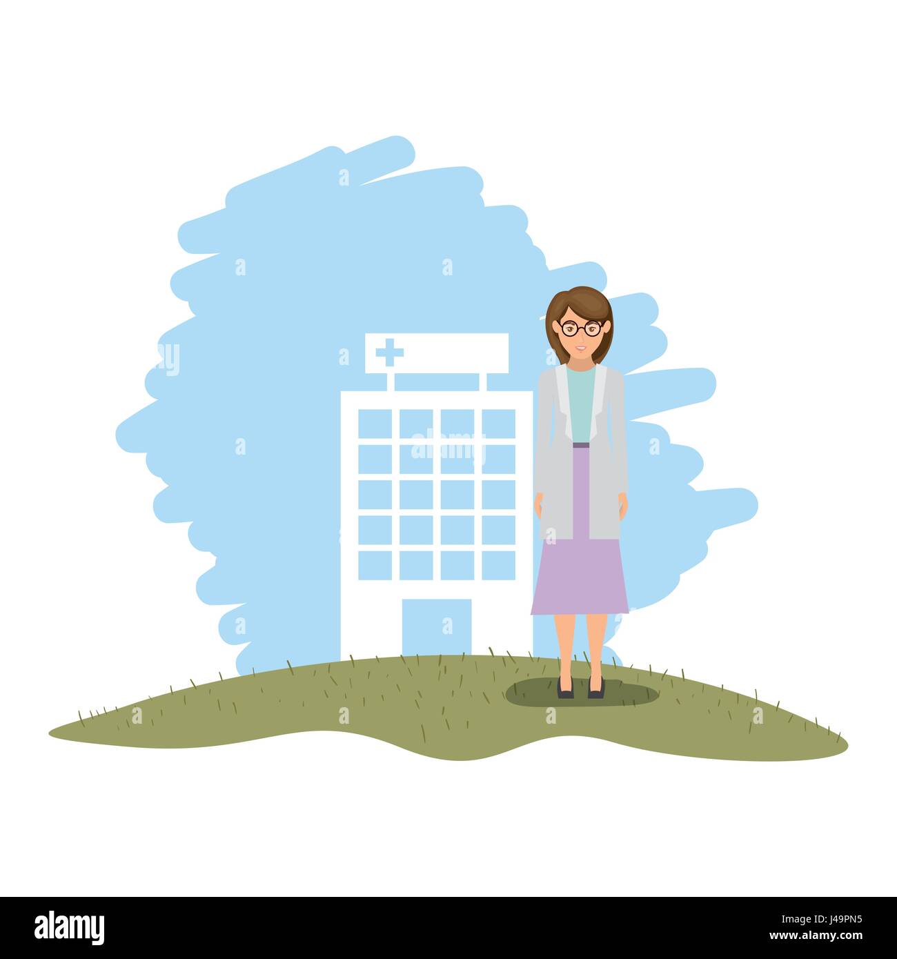 color landscape with hospital of background and female doctor Stock ...