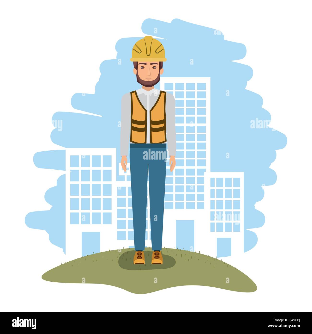 color landscape with buildings of background and male engineer Stock ...