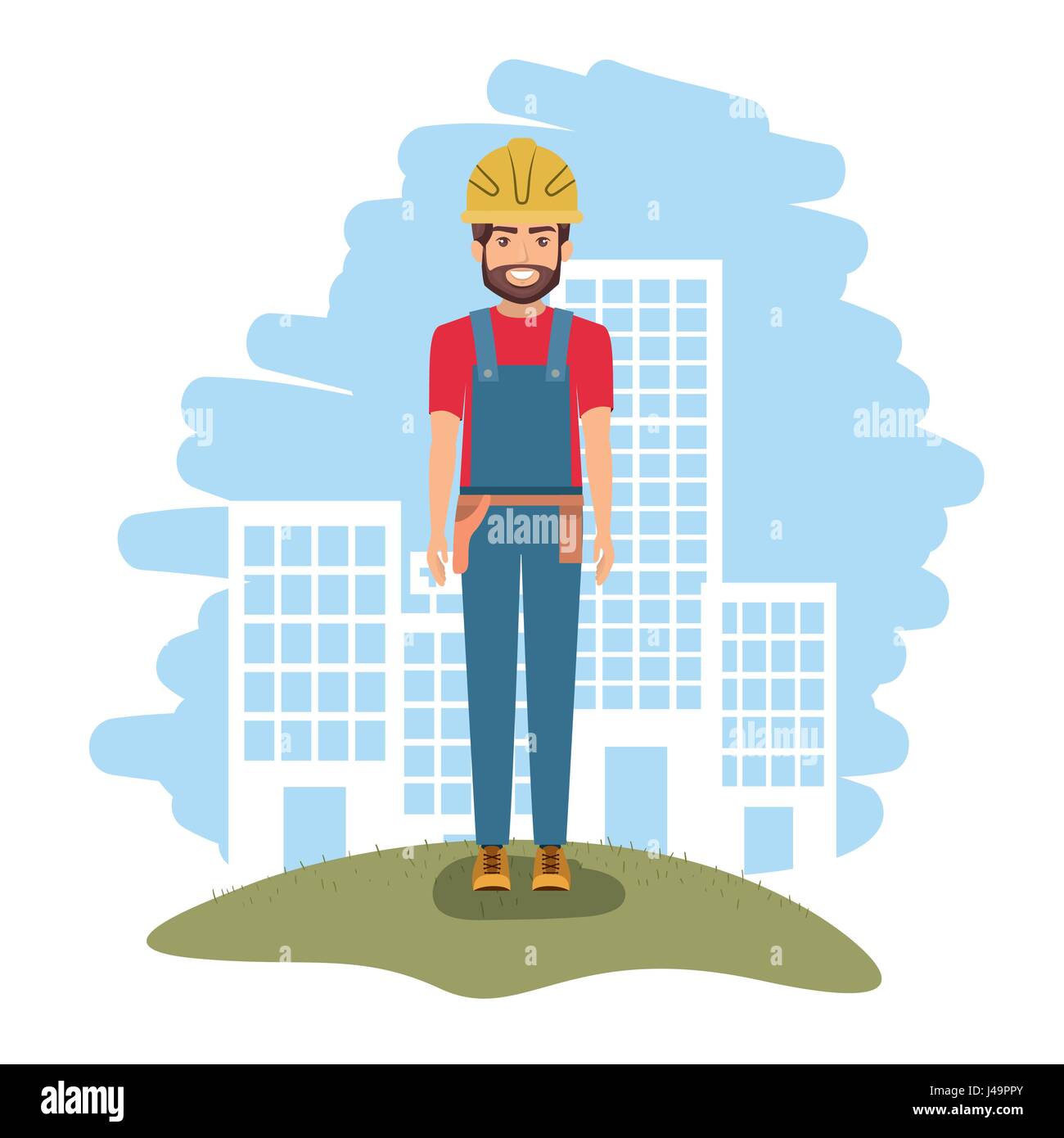 color landscape with buildings of background and male worker Stock ...