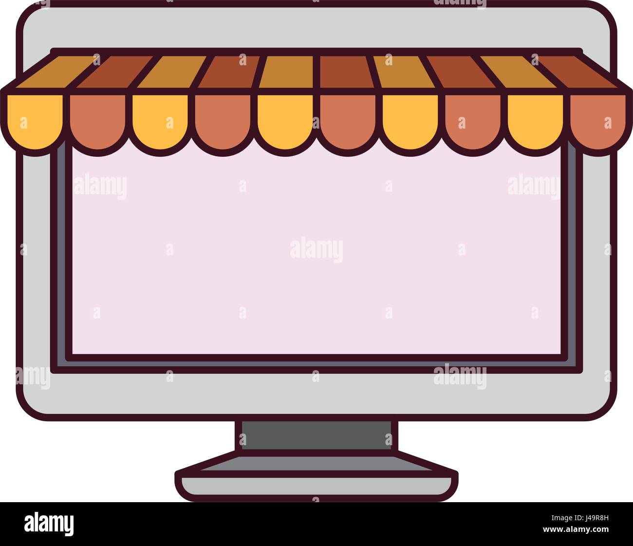 white background with desktop computer online store with black contour ...