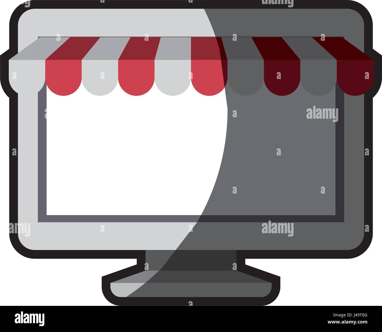 white background with desktop computer online store with half shadow ...
