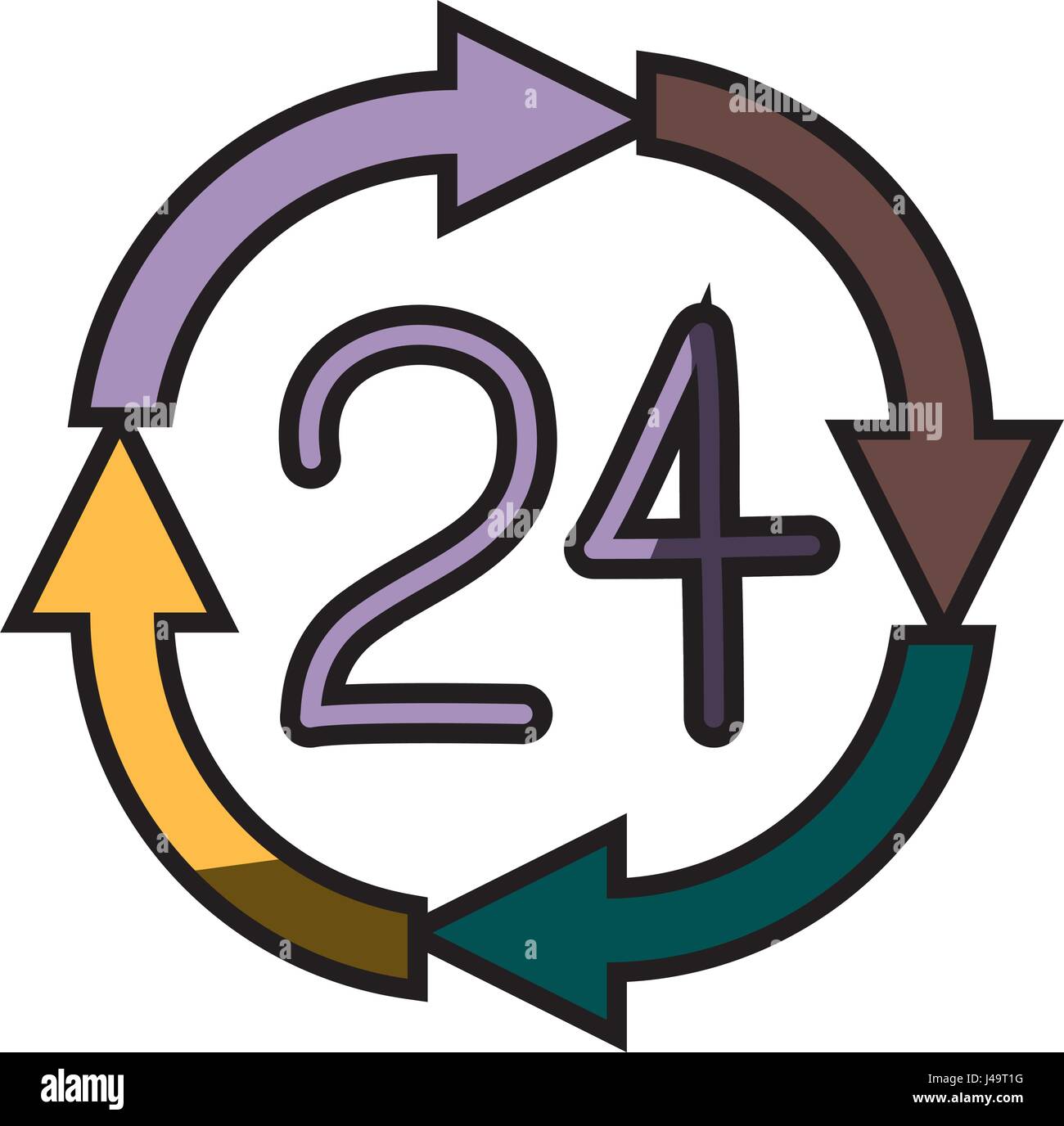white background with 24 hours arrow circle icon with half shadow Stock ...