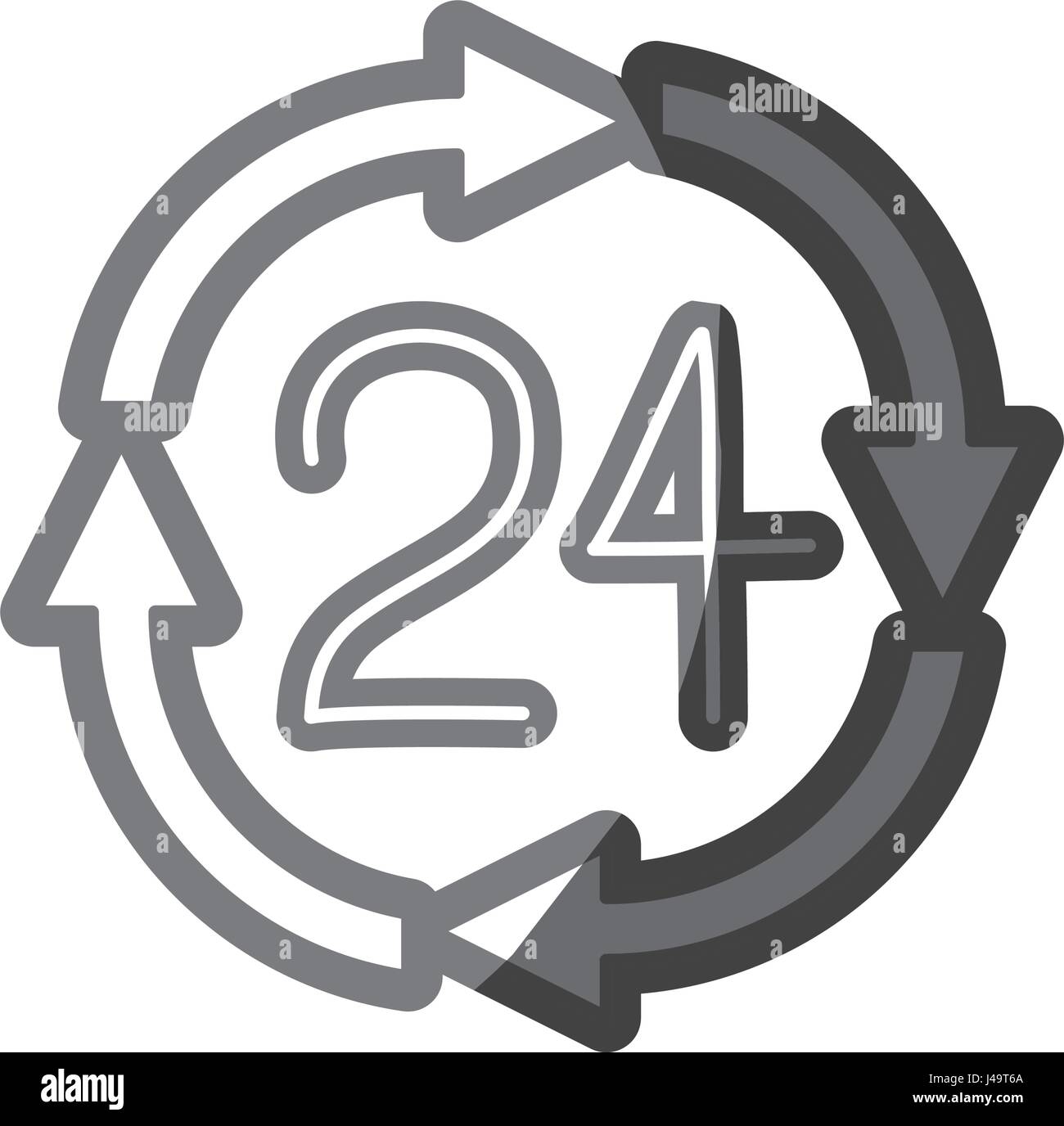 grayscale silhouette of 24 hours arrow circle icon Stock Vector Image ...