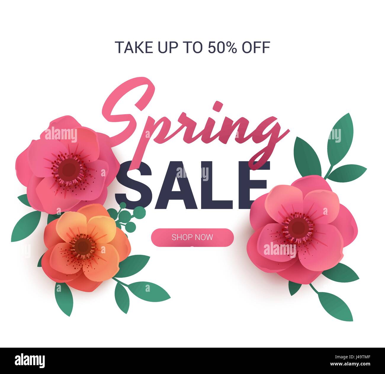 Postcard to the sale of spring, with paper flowers. Illustration can be ...