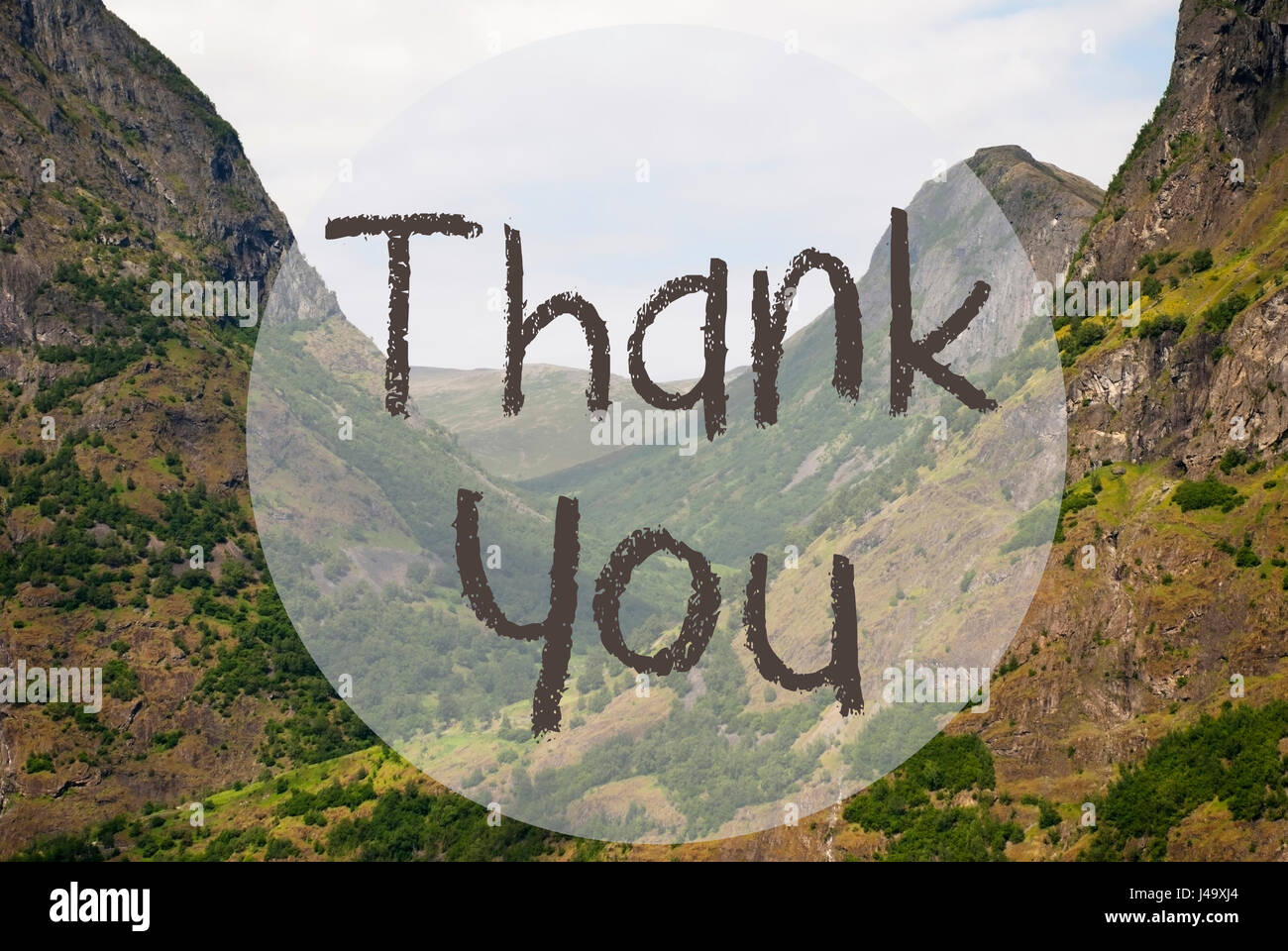 English Text Thank You. Valley With Mountains In Norway. Peaceful ...
