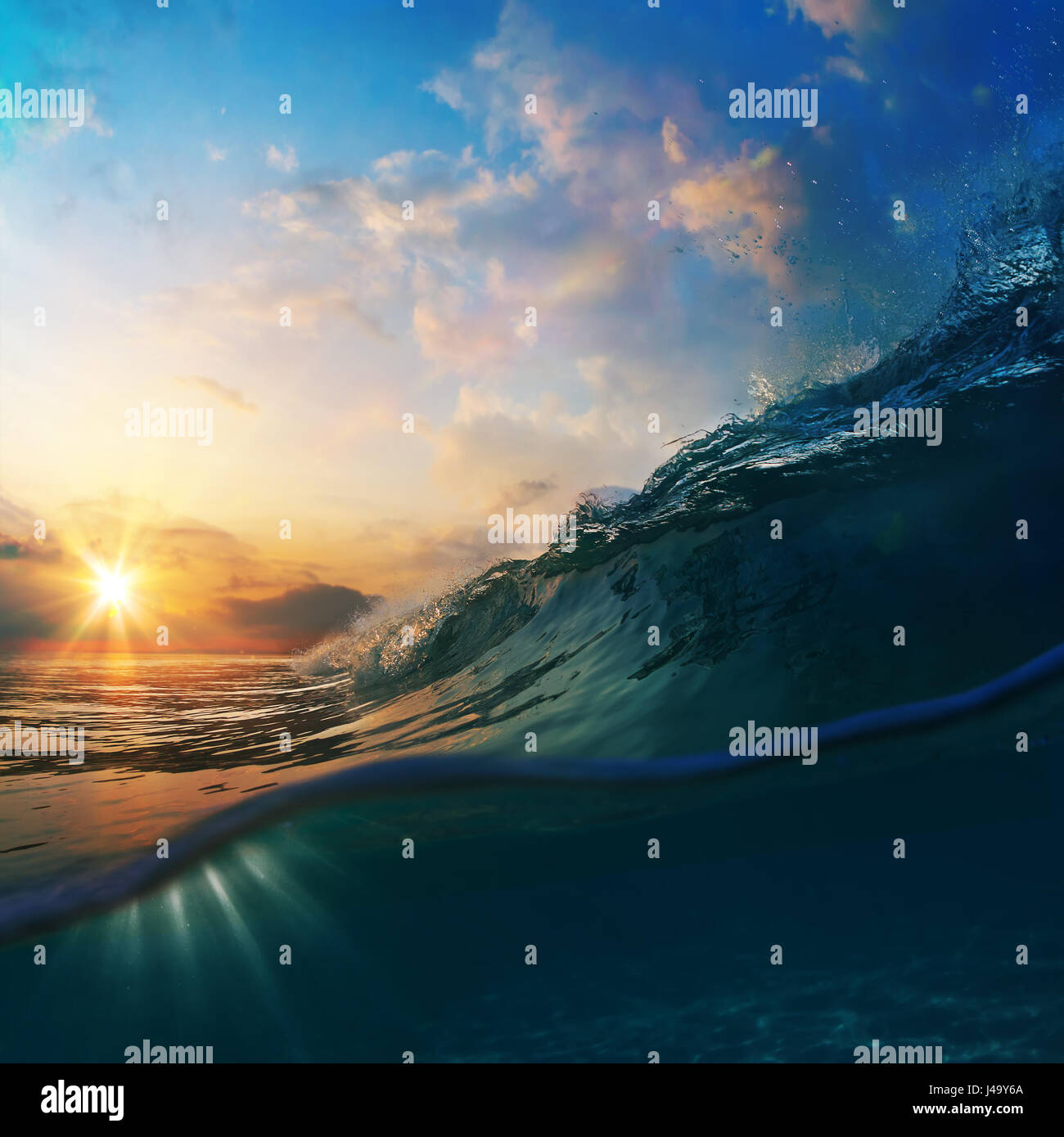 nature marine design postcard beautiful colored breaking surfing ocean ...