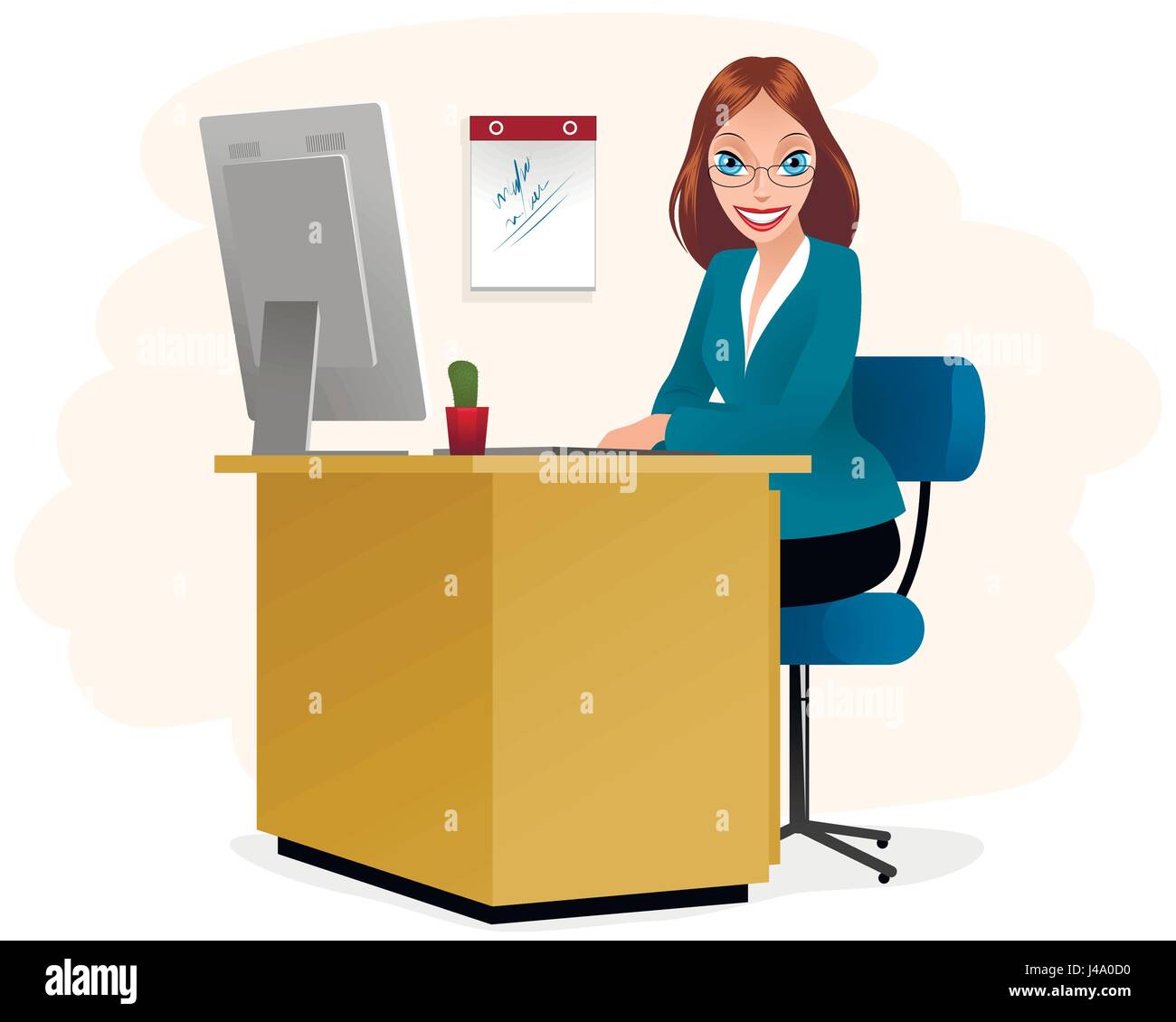 Vector illustration of a secretary at workplace Stock Vector Image ...