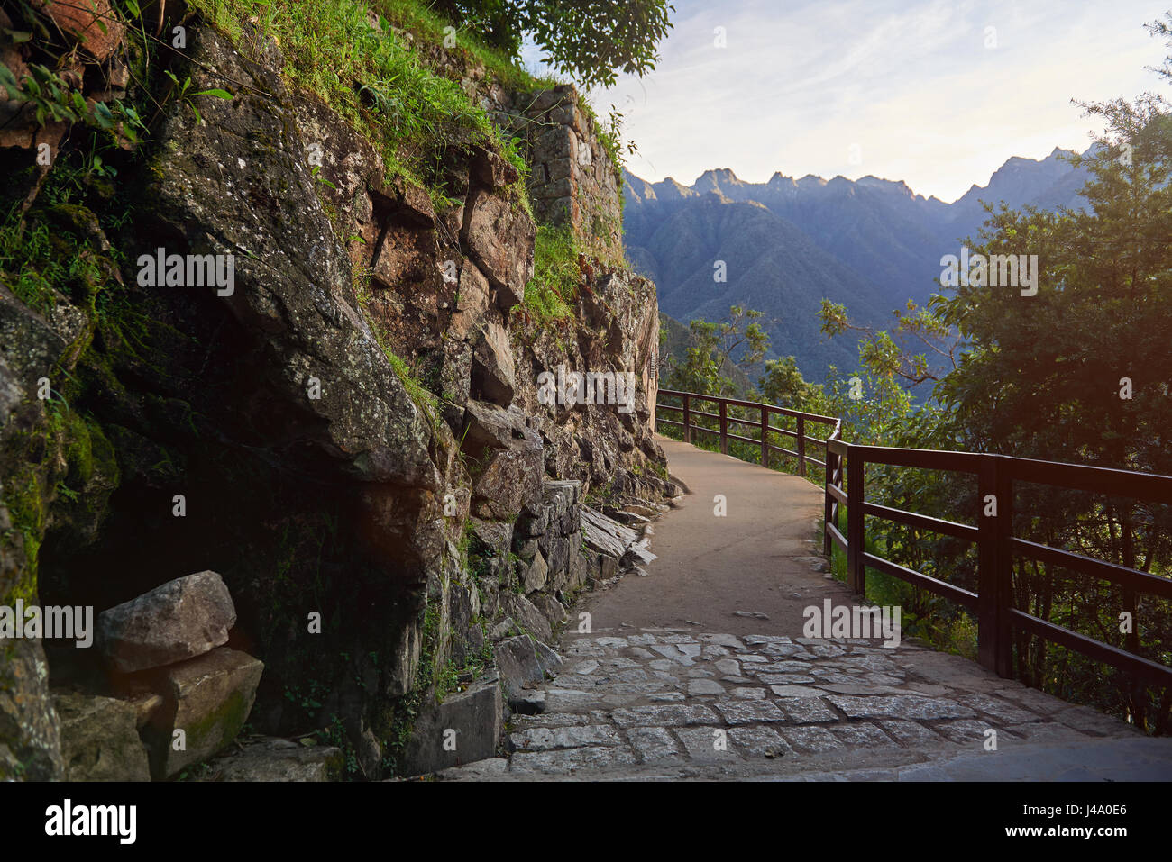 Pathway in mountain landscape in morning light. Begining of new ...