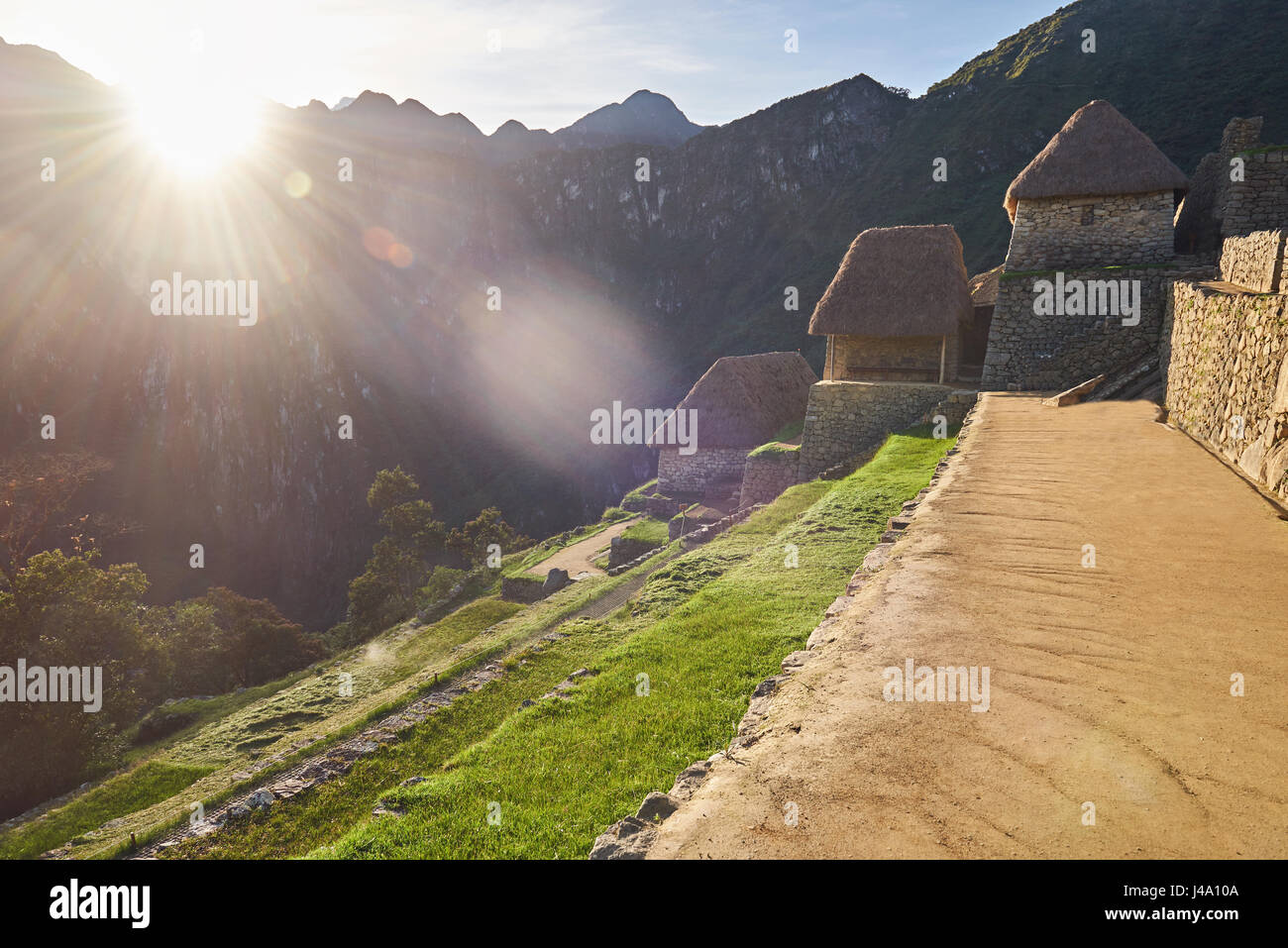 Main entrance in Machu picchu town on sunrise bright light Stock Photo ...
