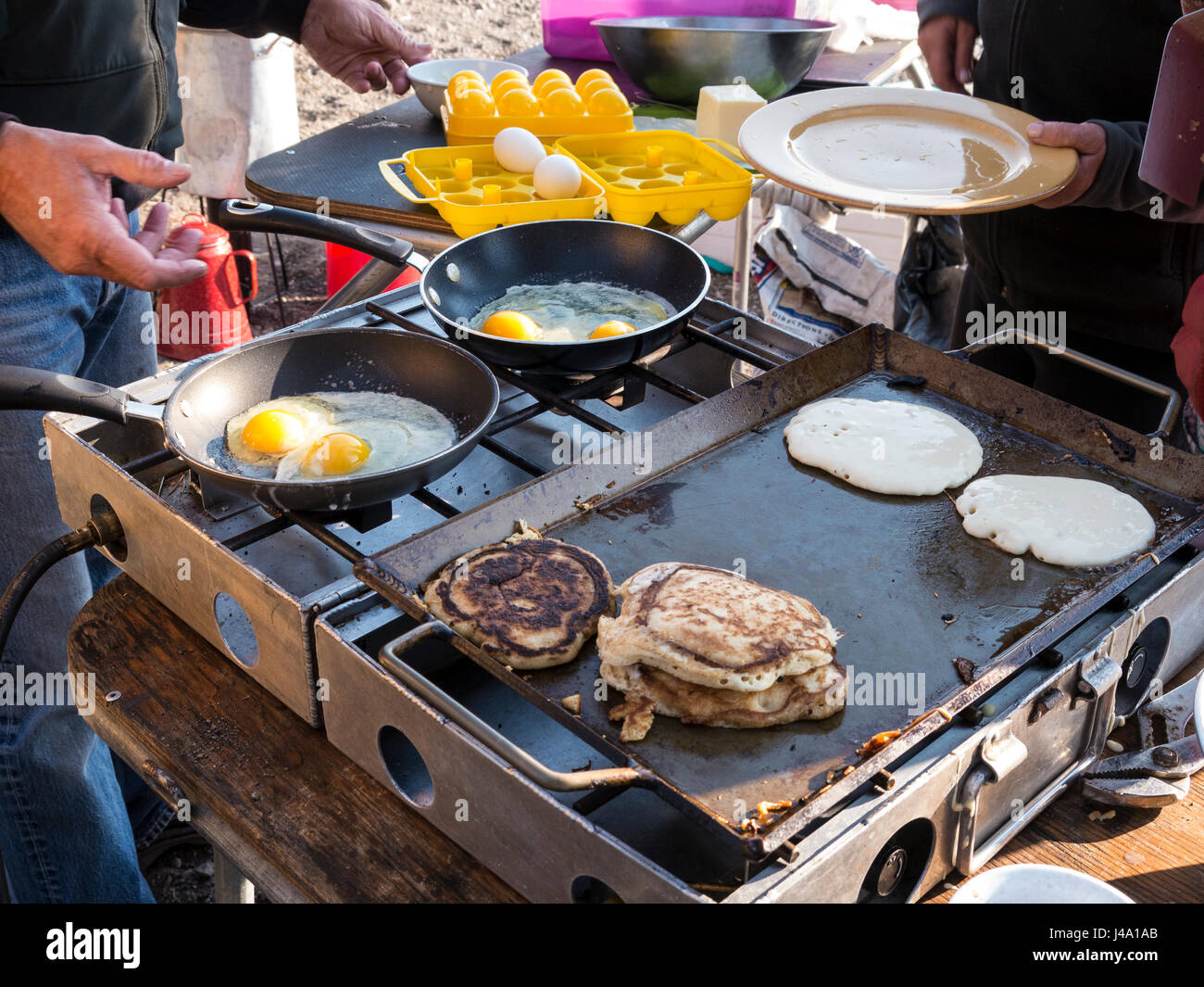 Breakfast in the making, Yellowstone Lake camp, Far and Away Adventures ...