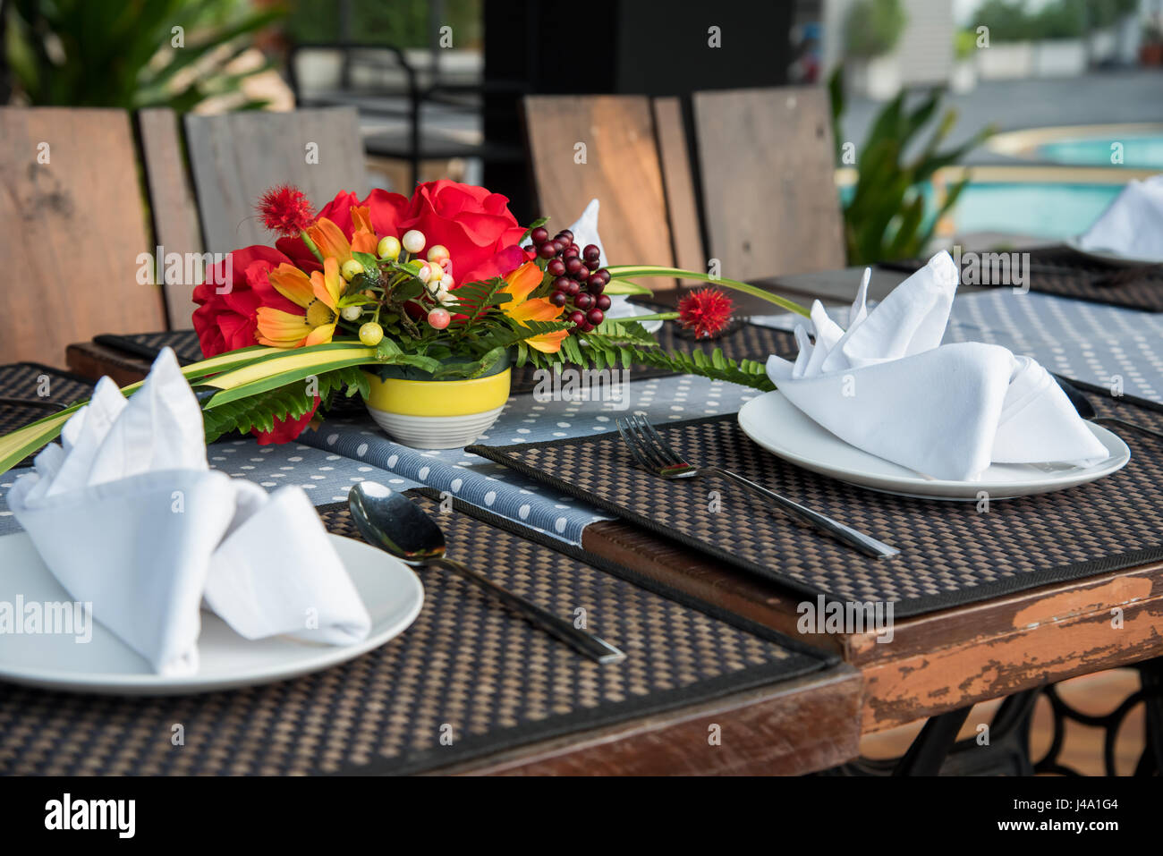 dinning table decoration for dinner at hotel Stock Photo - Alamy