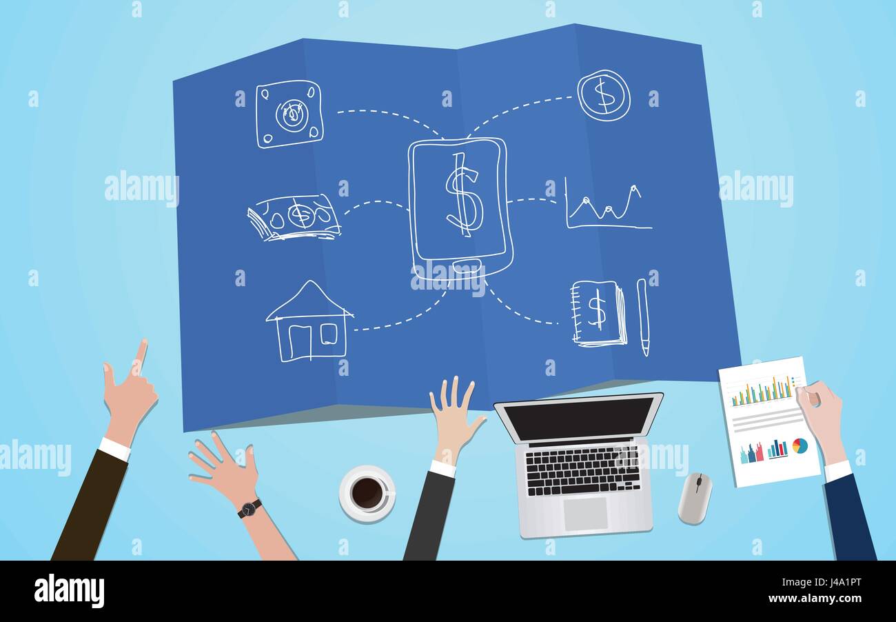 finance apps concept illustration with team work on that on planning ...